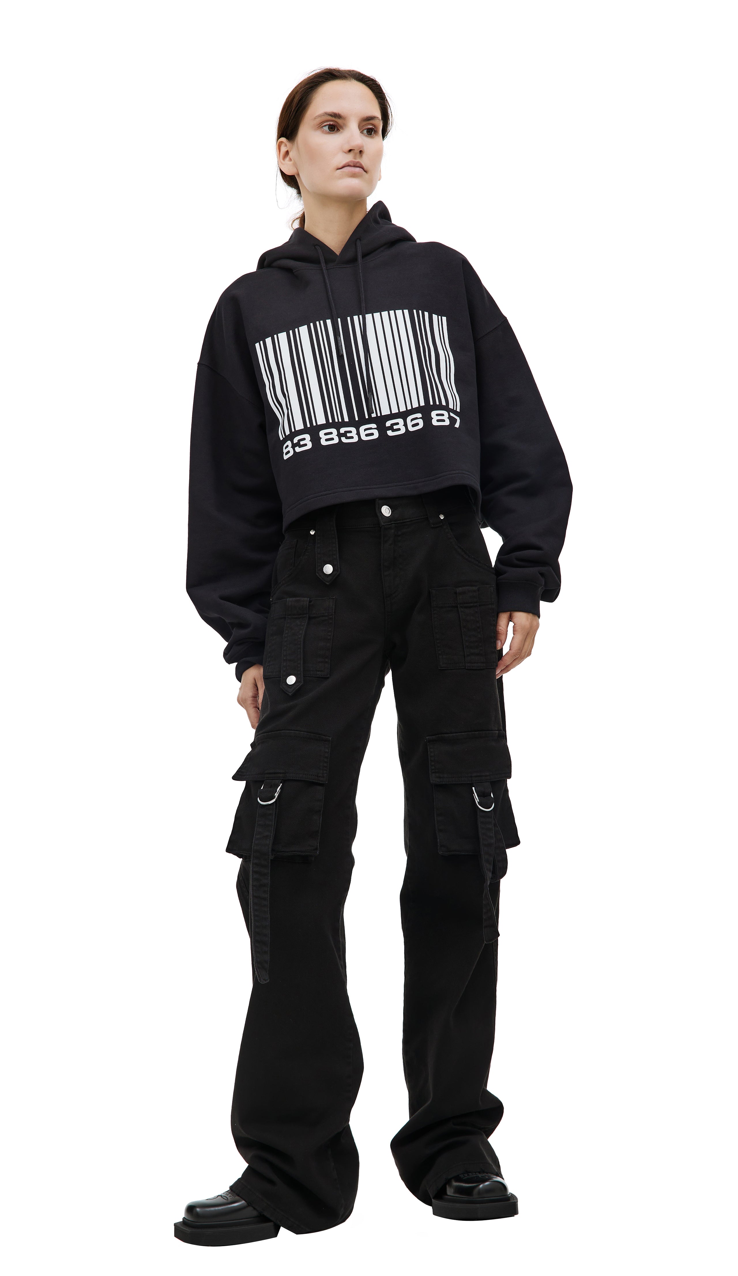 Cropped Hoodie with Barcode Print – tons-shop